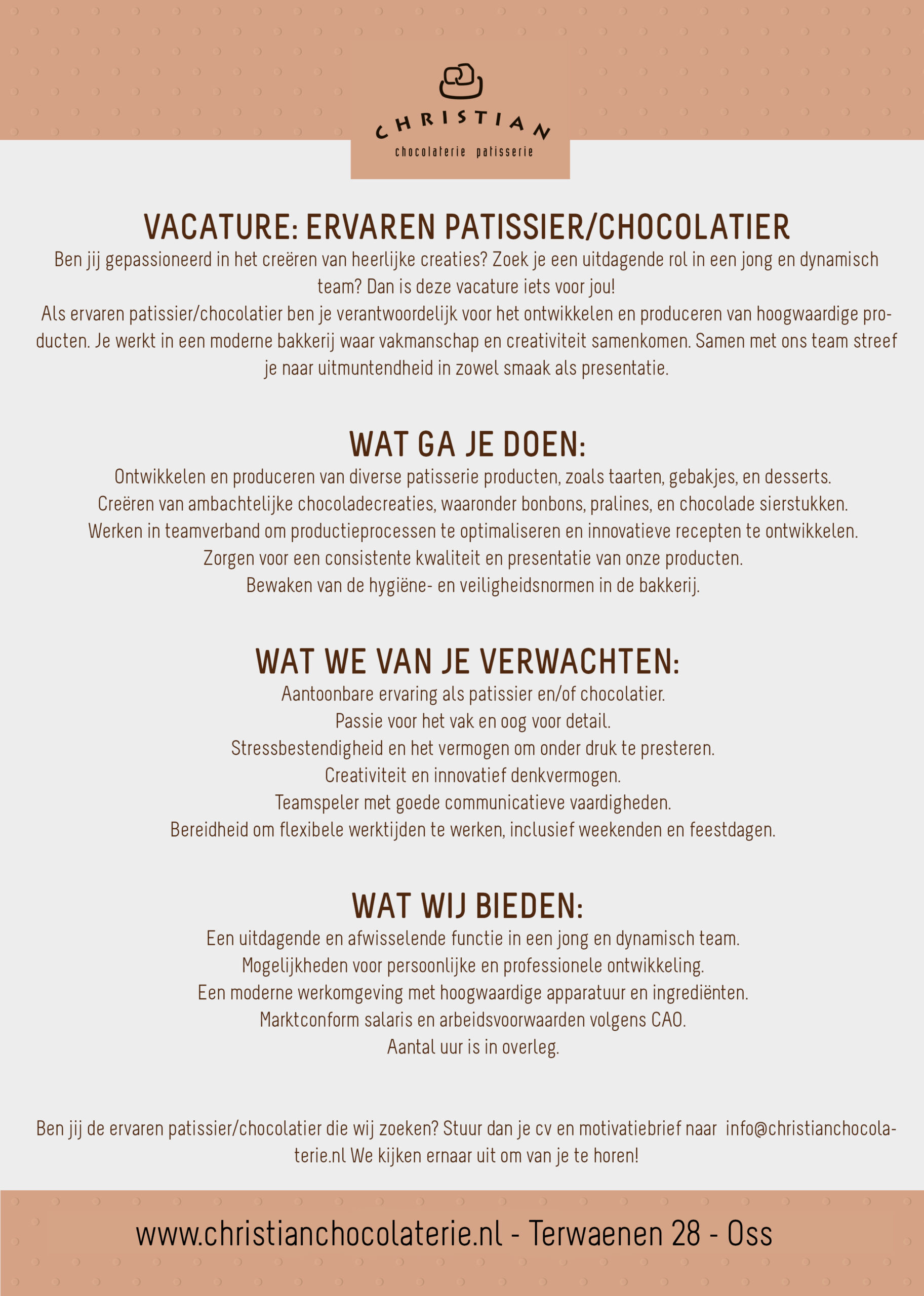 Patissier gezocht! Kom jij ons versterken? - Christian Chocolaterie en ...